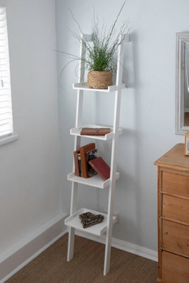 Sennen WHITE Wooden 4 tier Ladder Shelf / Leaning Bookcase