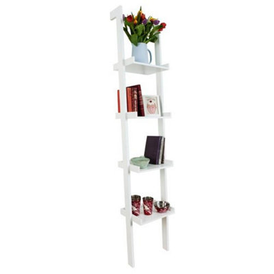 Sennen WHITE Wooden 4 tier Ladder Shelf / Leaning Bookcase