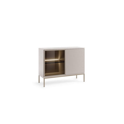 Sento Cashmere & Gold Display Cabinet - 104cm Modern Unit with Push-To ...