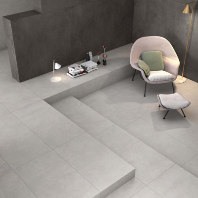 Sentry Matt Grey Concrete Effect Porcelain Wall & Floor Tile - Pack of ...