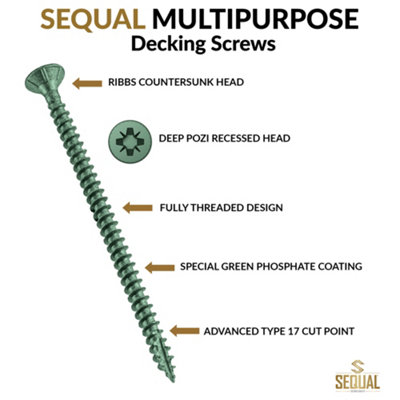 SEQUAL Ultimate Multipurpose Decking Screws, External Wood Screws, M4 x ...