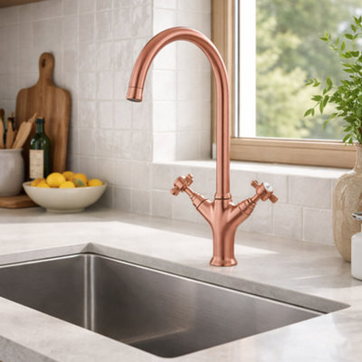 Sequel Kitchen Mixer Tap Copper Finish with Dual Cross Handles, Solid ...