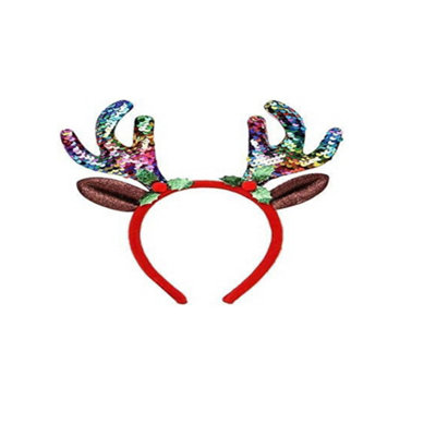 Sequin Headband Reindeer Antlers Christmas Deer Ears Headbopper Rainbow