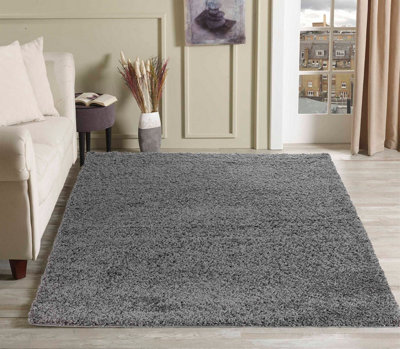 Serdim Rugs Plain Living Room Shaggy Area Rugs Grey 60x110 cm | DIY at B&Q