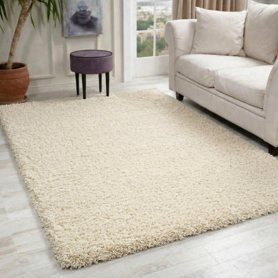 Serdim Rugs Plain Living Room Shaggy Area Rugs Ivory 80x150 cm