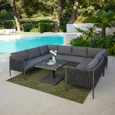 Serena Rope Garden U-Shape Set with Rising Table, Dark Grey