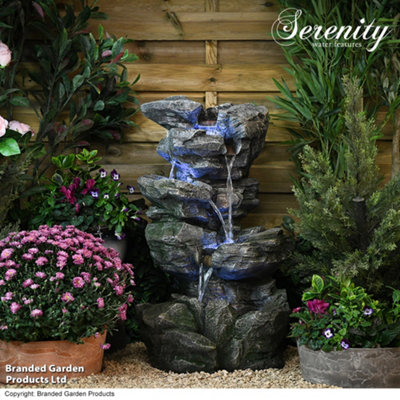 Serenity Cascading Rock Water Fall Water Feature LED Lighting Self ...