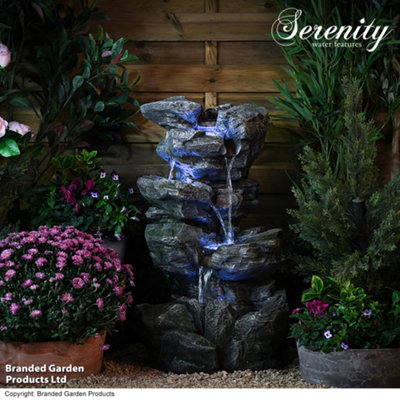 Serenity Cascading Rock Water Fall Water Feature LED Lighting Self ...