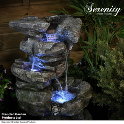 Serenity Cascading Rock Water Fall Water Feature LED Lighting Self ...
