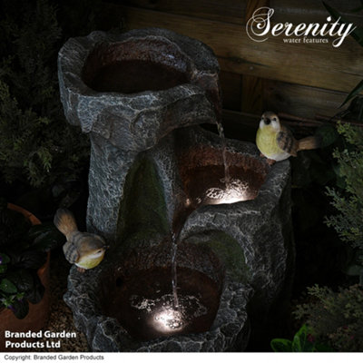 Serenity Cascading Rock Water Feature with Two Birds LED Lighting Self ...