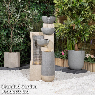 Serenity Garden Cascading Four Bowl and Wall Water Feature, Tipping ...
