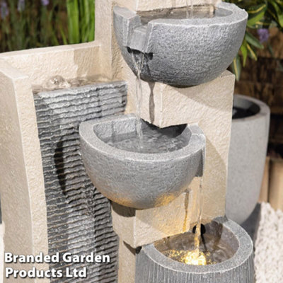 Serenity Garden Cascading Four Bowl and Wall Water Feature, Tipping ...