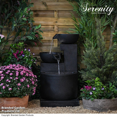 Serenity Three Bowl Cascading Water Feature LED Lighting Self Contained