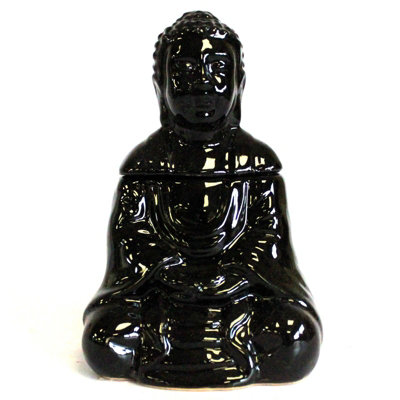 Serenityy - Sitting Buddha Oil Burner Black - Classic Glazed Ceramic ...