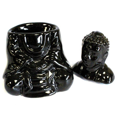 Serenityy - Sitting Buddha Oil Burner Black - Classic Glazed Ceramic ...
