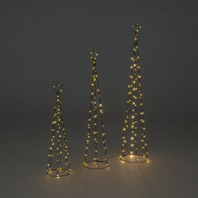 Set/3 Iron Cone Towers w/Warm White Copper Wire Static LEDs