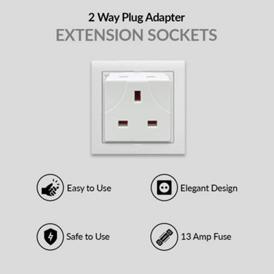 Set Of 10 Adaptor 2 Way Plug 3 Pin Socket 13 Amp Double Household Multi ...