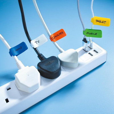Set of 10 Cable Labels with Velcro Fastening - Colourful Reusable Write ...