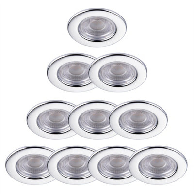 Set of 10 Chrome Fire Rated 6W LED 3000K Recessed Downlights