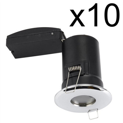 Set of 10 - Chrome IP65 Bathroom Recessed Fire Rated Downlights