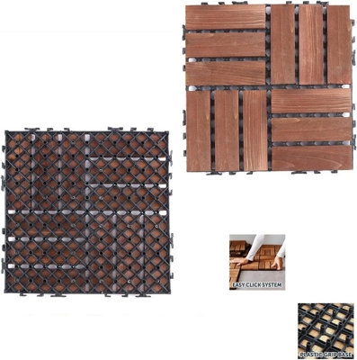 Set of 10 Interlocking Wood Effect Waved Straight Design Garden Indoor ...
