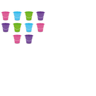 Set Of 10 Mixed Colour Small Beach Buckets - 2 Or 3 Of Each Colour