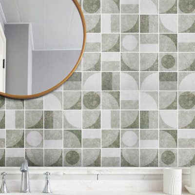 Set of 10 Self-adhesive Geometric Retro Wall Tile Stickers