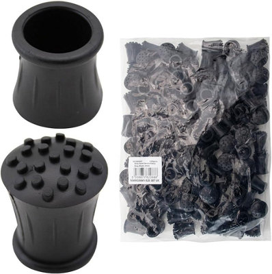 Set Of 100 Heavy Duty Black Walking Stick Cane Ferrule 19Mm Hiking Grip