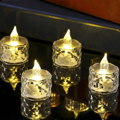 Set of 12 Clear Faceted LED Tealights - Battery Powered Faux Light Up ...