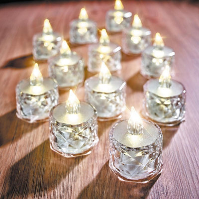 Set of 12 Clear Faceted LED Tealights - Battery Powered Faux Light Up ...