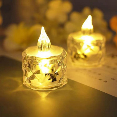 Set of 12 Clear Faceted LED Tealights - Battery Powered Faux Light Up ...