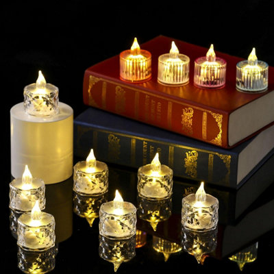 Set of 12 Clear Faceted LED Tealights - Battery Powered Faux Light Up ...