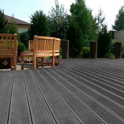 Set of 12 Dark Grey WPC Composite Decking Waterproof Floor Tiles Set ...