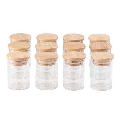 Set of 12 Glass Spice Jar Set with Bamboo Lids