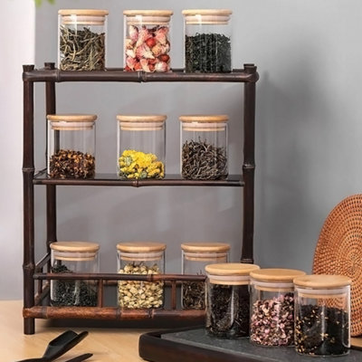 Set of 12 Glass Spice Jar Set with Bamboo Lids