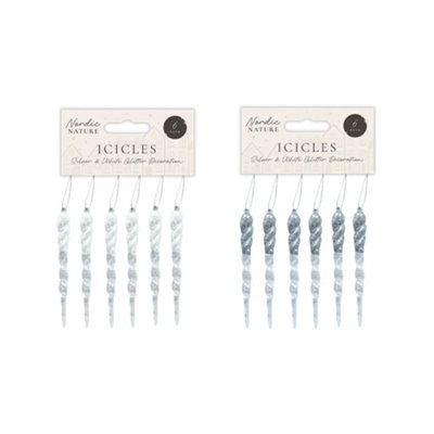 Set Of 12 Icicle Glitter Hanging Decoration