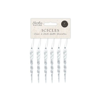 Set Of 12 Icicle Glitter Hanging Decoration