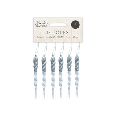 Set Of 12 Icicle Glitter Hanging Decoration