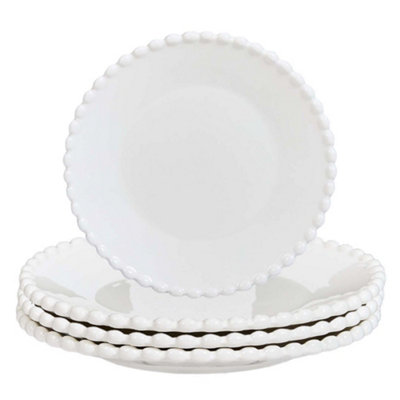 SET OF 12 LUXURY FOUR PERSON AUVERGNE BEADED WHITE CHRISTMAS DINNERWARE SET