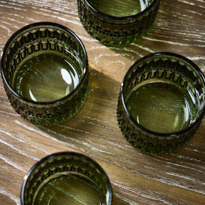 Set of 12 Luxury Green Short Drinking Glass Tumblers Festive Christmas ...