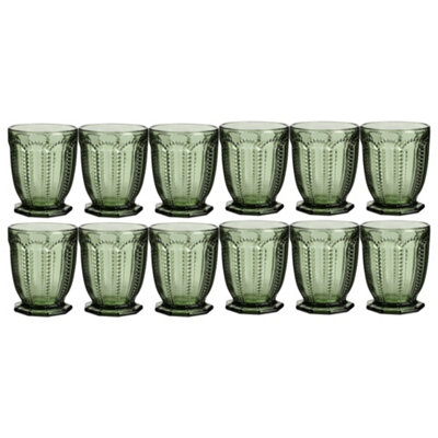 Set of 12 Vintage Luxury Green Embossed Short Drinking Glass Whiskey ...