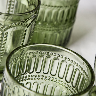Set of 12 Vintage Luxury Green Embossed Short Drinking Glass Whiskey ...