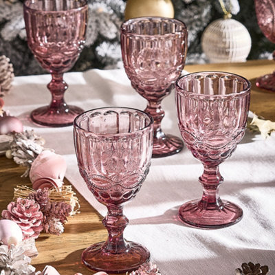 Buy Set of 12 Vintage Luxury Rose Quartz Drinking Glass Wine Goblets ...