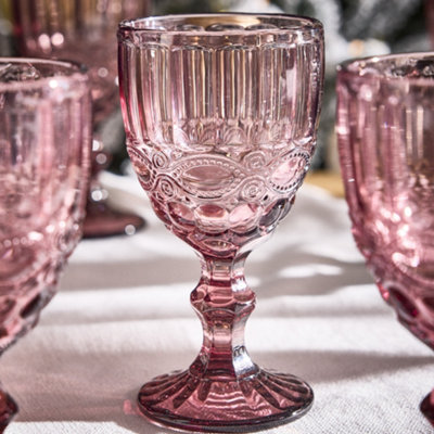 Set of 12 Vintage Rose Quartz Drinking Wine Glass Goblets Wedding ...