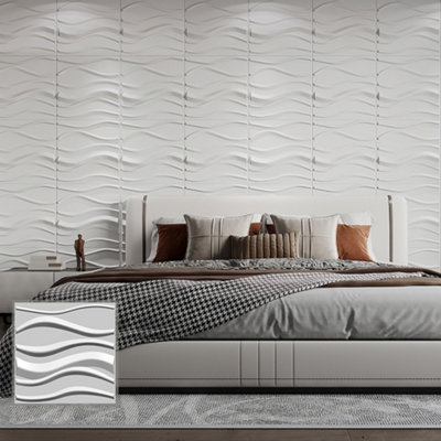 Set of 12 White 3D PVC Decorative Wall Panels Set,Wave,500x500mm | DIY ...