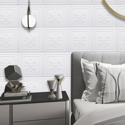 Set of 12 White 3D PVC Relief Decorative Wall Panel,500 x 500 mm | DIY ...