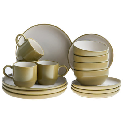 Set of 16 Dinnerware NUTMEG Stoneware Green