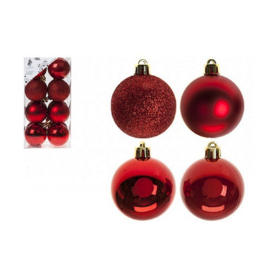 Set Of 16 Hanging Red Christmas Baubles