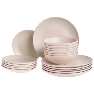 Set of 18 Dinnerware VIVANI Stoneware Light Beige