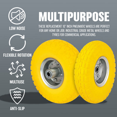 Set Of 2 10" Pneumatic Sack Truck Trolley Wheel Barrow Yellow Tyres ...